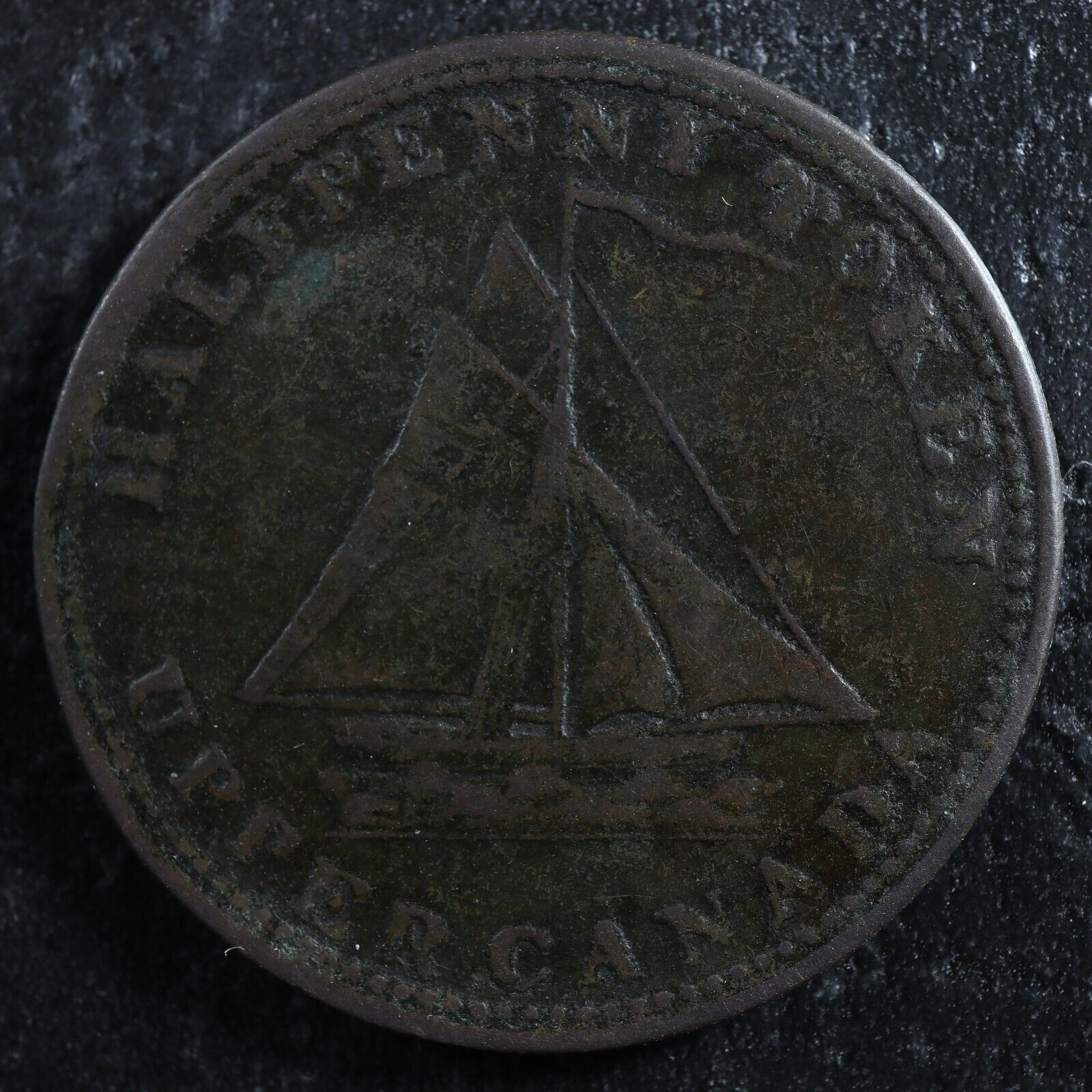 UC-12A2 Halfpenny token 1823 Upper Canada Ontario ship Breton 730 ...