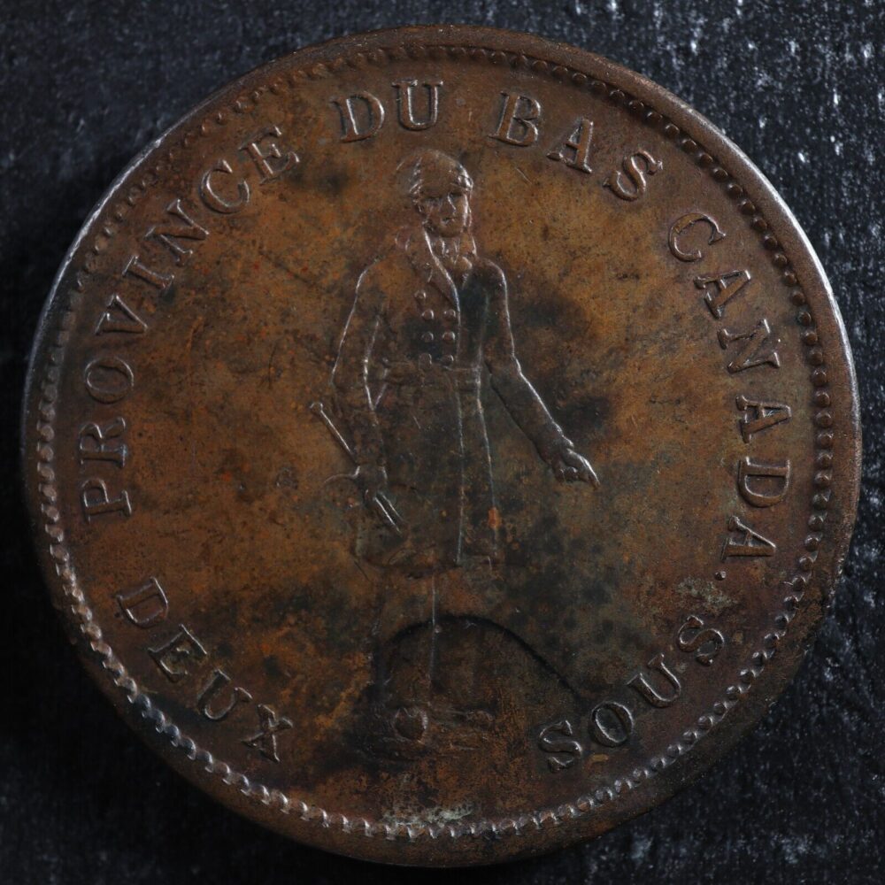 LC-9A3 One Penny token Deux sous 1837 Bas Lower Canada City Bank Breton 521 – Jetons Canada