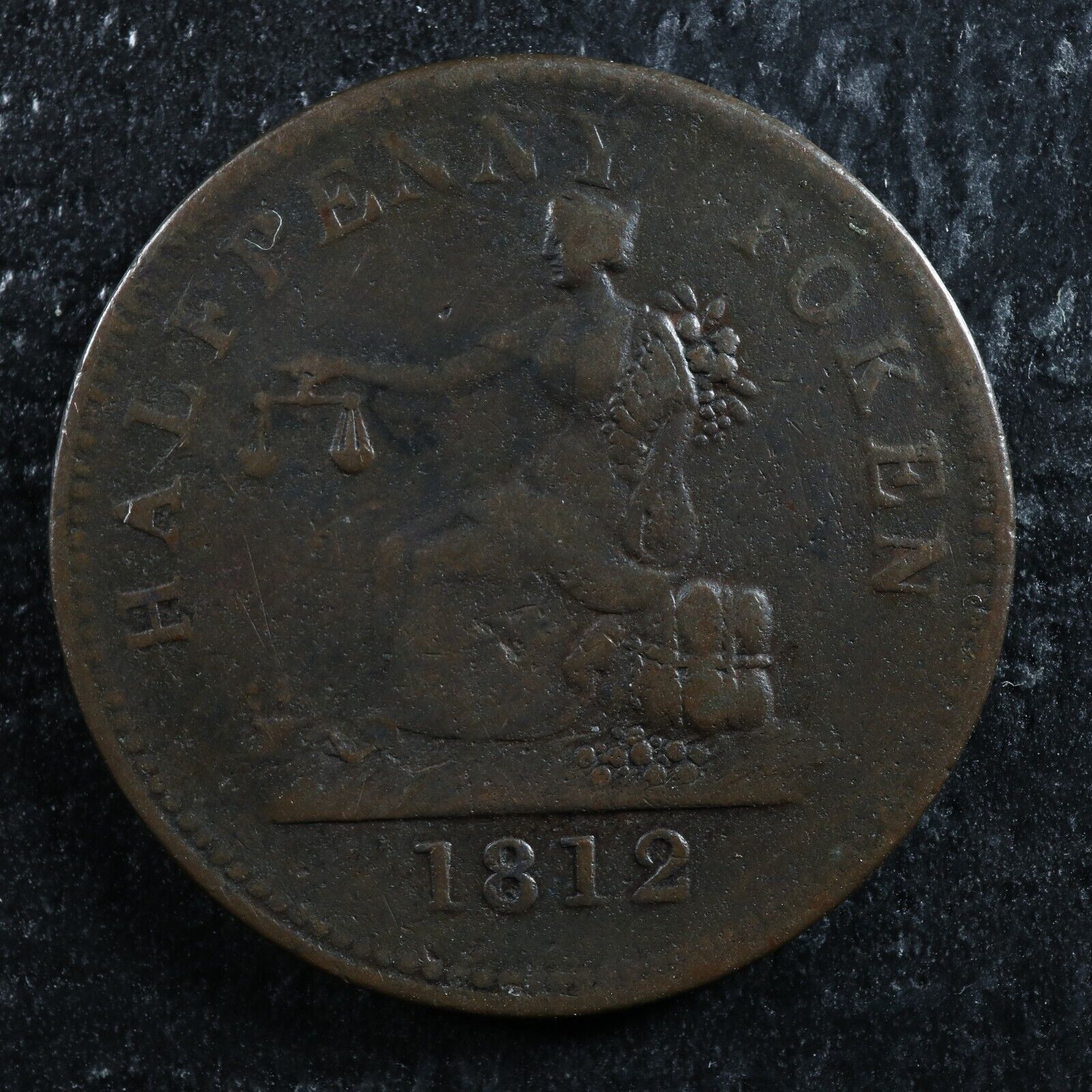 LC-48-22 Halfpenny token 1812 Lower Bas Canada Quebec Tiffin Breton 960 – Jetons Canada