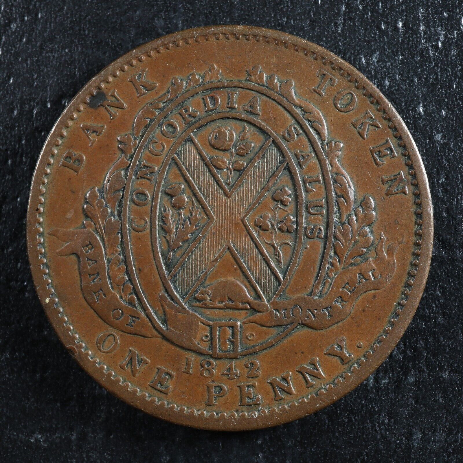 PC-2B One penny token 1842 Province of Canada Bank of Montreal Breton ...