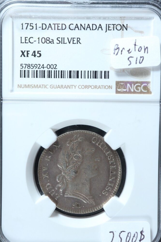 Breton 510 NGC EF-45 1751 Franco-American original silver Jeton Indian ...