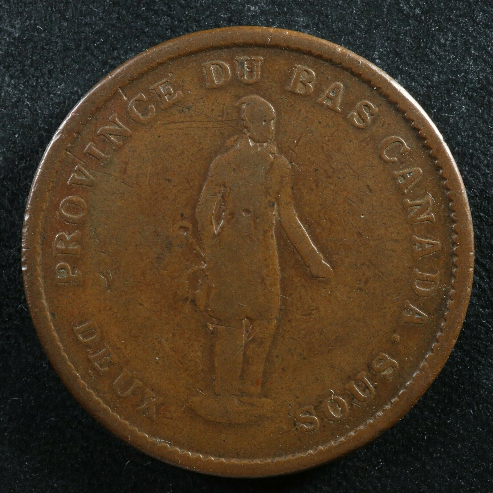 LC-9A4 One Penny token Deux sous 1837 Bas Lower Canada City Bank Breton ...