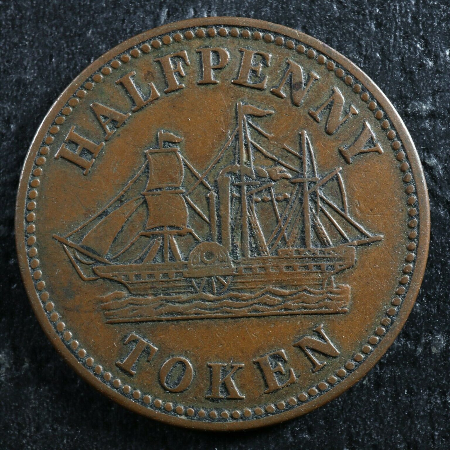 PE-8 Halfpenny token ND (1858) Canada PEI Prince Edward Island Ship ...