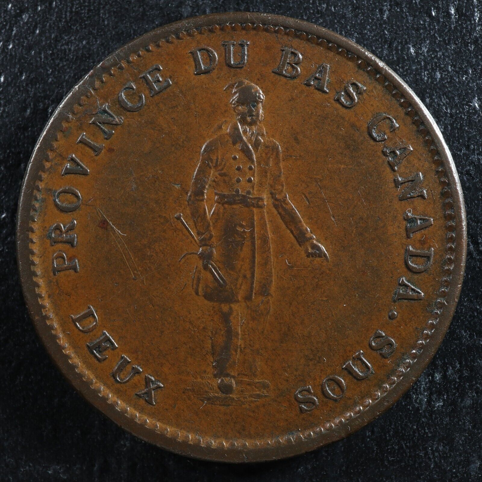 LC-9A3 One Penny token Deux sous 1837 Bas Lower Canada City Bank Breton ...