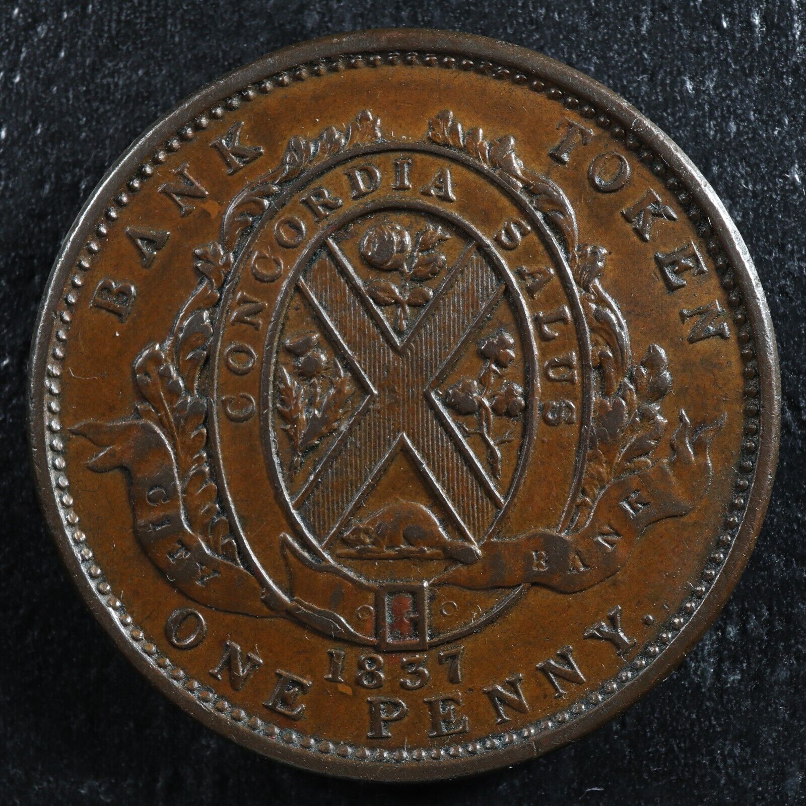 LC-9A3 One Penny token Deux sous 1837 Bas Lower Canada City Bank Breton ...